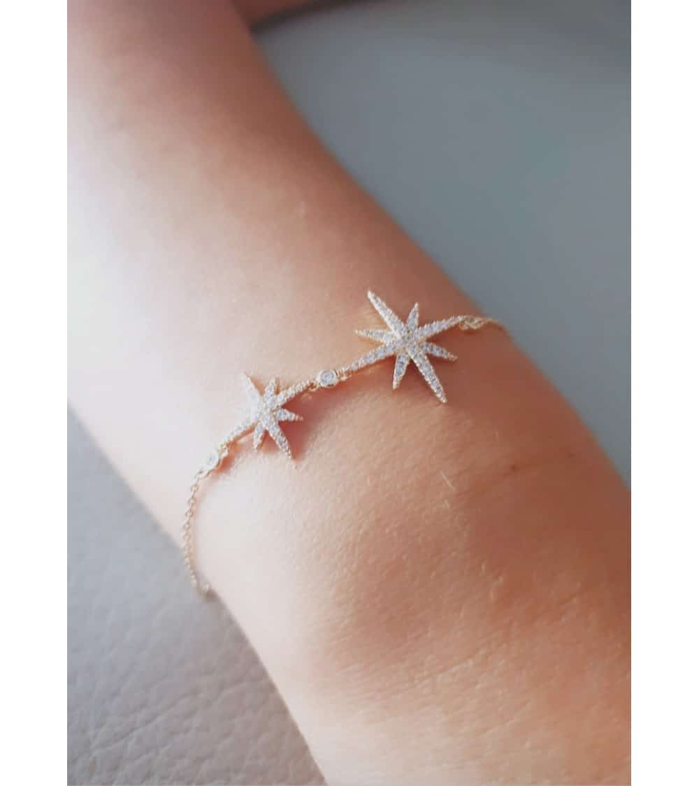 Bracelet double "étoile" en plaqué or et oxydes de zirconium