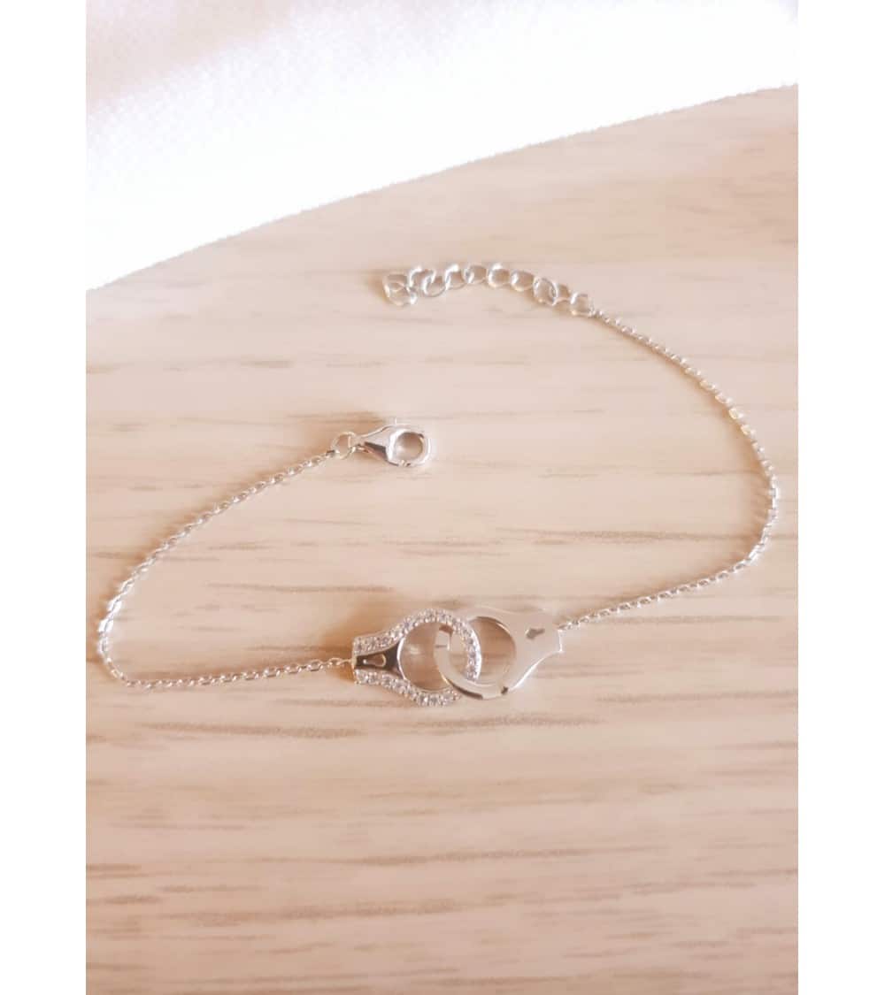 Bracelet menottes en argent 925/1000ème rhodié et oxyde de zirconium