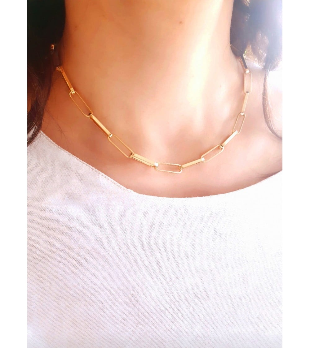 Collier en plaqué or maillons rectangles